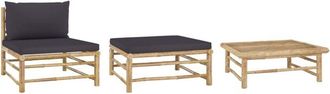 vidaXL Vidaxl - Salon de jardin 3 pcs avec coussins gris fonc&eacute; Bambou