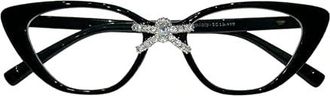 Generic Y2K Lunettes oeil de chat avec strass pour femme Monture noire r&eacute;tro Verres transparents pour f&ecirc;te et usage quotidien