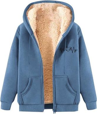 Generic Vestes pour femmes et hommes et fermeture &eacute;clair &agrave; capuche en polaire avec poches, motif battements de coeur, veste athl&eacute;tique d&eacute;contract&eacute;e 2026, bleu