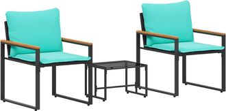 vidaXL Set Di Mobili 3 Pz Nero E Turchese Rattan Vidaxl