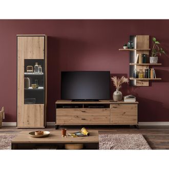 Loftscape home24 Wohnwand I 3-teilig Front: MDF Mitteldichte Holzfaserplatte, beschichtet Korpus: Spanplatte, beschichtet Absetzung & Griffe: Aluminium