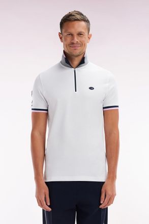Eden Park Polo &Agrave; Manches Courtes En Coton Stretch Blanc Col Zipp&eacute; Coupe Ajust&eacute;e