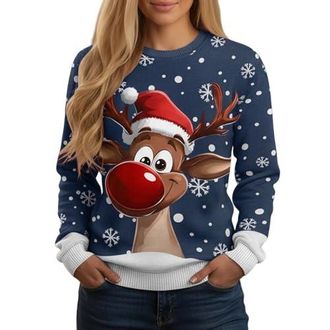 Generic Pull oversame en Maille pour Femme sans Capuche | Version Confort Hivernal avec Motif Festif et Manches Longues | Téléchargement Doux et décontracté (