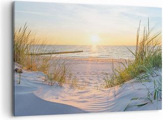 Arttor Bilder auf Leinwand 100x70cm Leinwandbild mit Rahmen Düne Strand Meer Groß Wanddeko Bild Schlafzimmer Küche Deko Wandbilder Dekoration Wohnzimmer Wall