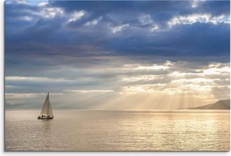 Paul Sinus Art 120x80cm Leinwandbild auf Keilrahmen Schweiz Leman See Segelboot Wolken Wandbild auf Leinwand als Panorama