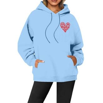 Generic Sweat &agrave; capuche d&eacute;contract&eacute; &agrave; manches longues pour la Saint-Valentin 2026, bleu clair, XXL