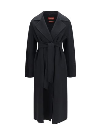 Max Mara Womens Coat Long Robe Wool, Cashmere And Silk Black Fleece Wool (ovis Aries)