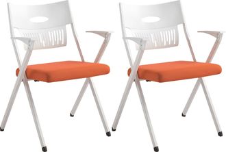 Generic Klappbarer Konferenztisch, 140 cm (55,1 Zoll), orange, fahrbar, mit Rollen, f&uuml;r B&uuml;ro und Besprechungsraum. Inklusive 2 St&uuml;hlen und Schallw&auml;nden. Schne