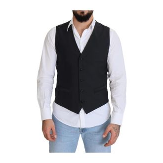 Dolce & Gabbana Schwarze Klassische Passform Weste - - Suits - Herren - Schwarzk - L