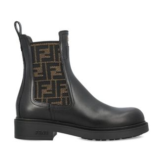 Fendi Schwarze Lederstiefel mit FF-Muster - - Shoes - Damen - Schwarzk - 40 EU