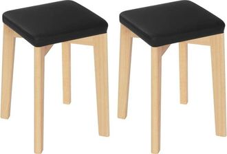 Woltu 2x Tabouret en Bois Massif, Chaise de Cuisine, Si&egrave;ge Rembourr&eacute; d&Eacute;ponge et pu, 32, 5x32, 5x47cm, Noir BH345sz-2 - Woltu