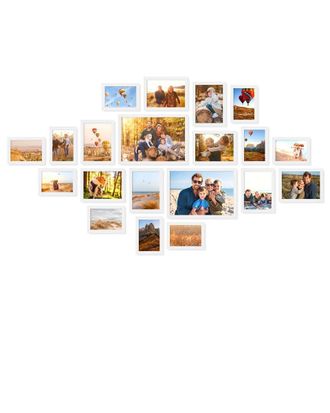 Photolini Bilderrahmen Set verschiedene Größen, Bilderwand Collage 20 Rahmen Weiß, Bilderrahmen-Set Holz MDF zum Aufstellen & Aufhängen, Acrylglas, photo frames