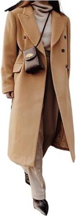 Generic Manteau Double boutonnage en laine et cachemire m&eacute;lang&eacute;s for femmes, veste dhiver coupe-vent for le bureau, les f&ecirc;tes et au quotidien(Khaki,XXL)