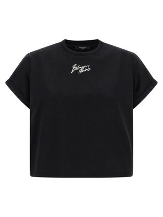 Balmain Logo-Print Cropped T-shirt - Black