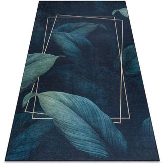 RugsX Tapis lavable ANDRE 1170 Feuilles, g&eacute;om&eacute;trique antid&eacute;rapant - bleu blue 80x150 cm