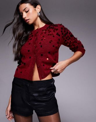 Asos Gilet en maille orn&eacute; de sequins - Rouge