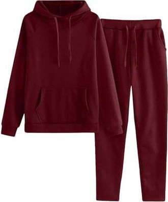 Generic Surv&ecirc;tement pour femme Ensemble complet &agrave; capuche doubl&eacute; en polaire avec poche et capuche 2 pi&egrave;ces Tenue sportive d&eacute;contract&eacute;e pour lautomne et lhiver