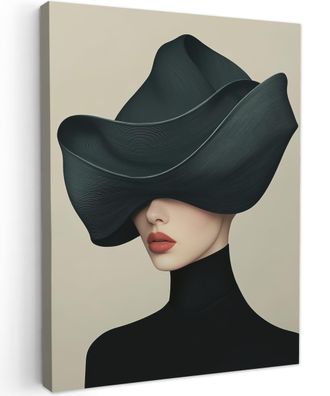 MuchoWow &copy; Leinwandbild 50x70 cm Dekoration Wohnzimmer Bilder Pictures Wall Decoration Living Room Wohnungs Deko Moderne Bild Frau - Gr&uuml;n - Hut