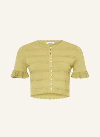 Sandro Sandro Cropped-Strickjacke Mit R&uuml;schen Und Schmucksteinen gruen
