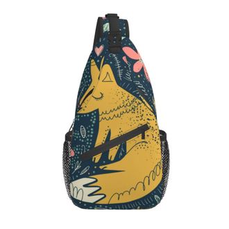 AOOEDM Cartoon Fox Floral Kreuz Brusttasche Diagonal Sling Rucksack Crossbody Umhängetasche Reisen Wandern Daypacks für Männer Frauen