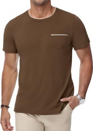 iClosam T-Shirt pour Homme en Coton, T-Shirts &agrave; Manches Courtes avec Poche Poitrine, Manches Courtes, col Rond, Polyvalent et Confortable, Coupe Classique