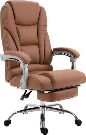 Clp B&uuml;rostuhl Pacific Mit Kunstlederbezug I Schreibtischstuhl Mit Laufrollen I Relaxsessel Mit Ausziehbarer Fu&szlig;st&uuml;tze, Farbe:Hellbraun
