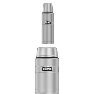 Thermos STAINLESS KING BEVERAGE BOTTLE 0,47l, stainless steel, Thermosflasche, 12h heiß/24h kalt + THERMOS STAINLESS KING FOOD JAR 0,71l, stainl. steel, Therm
