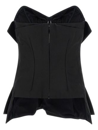 Alexander McQueen Off-the-Shoulder Duchesse Silk Bustier Top - Black