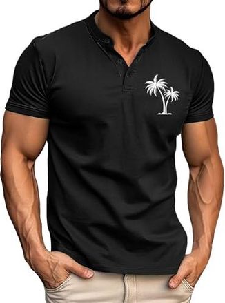 Generic T-shirt basique à coupe ajustée pour homme, décontracté, couleur unie, revers ample, manches courtes, pour intérieur et extérieur, marche, sport, vie 