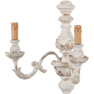 Biscottini International Shabby Wandleuchte aus Holz und Eisen, antikwei&szlig;, Made in Italy