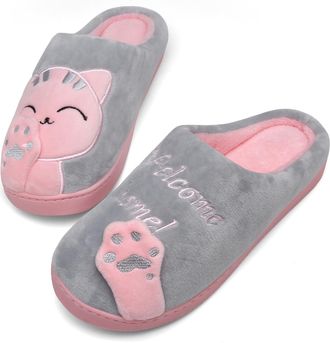 Mishansha Winter Hausschuhe Herren Baumwolle Damen Pantoffeln Pl&uuml;sch Gef&uuml;ttert Warm Slippers Grau 35/36 EU (Herstellergr&ouml;&szlig;e 36/37 EU)