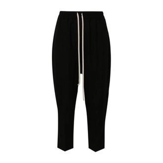 Rick Owens Schwarze Wollhose mit Kordelzug und Cropped-Schnitt - - Trousers - Damen - Schwarzk - L