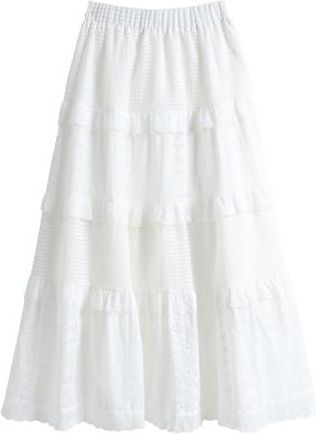 Generic Jupe Blanche pour Femme, Jupe trapèze Taille Haute de Printemps, Jupe gâteau, Jupe Longue de Style Doux, Jupe au Crochet-Blanc-L