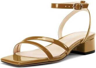 Castamere Femmes Bas Bloc Chunky Talon Heel Carr&eacute; Bout Lani&egrave;res Cheville Sandales Dress Mariage Party Chaussures 3.5 CM Heels Marron 40 EU