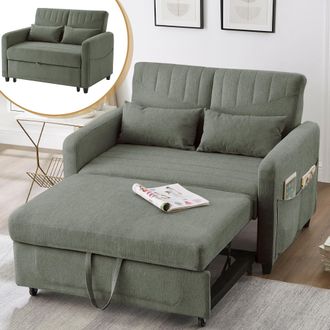 Merax Sofabett mit Schlaffunktion, Zweisitzer Klappsofa ausziehbar, Schlafsofa mit 3-Fach Verstellbarer R&uuml;ckenlehne, Baumwoll-Leinen-Stoff, modernes Sofa zu