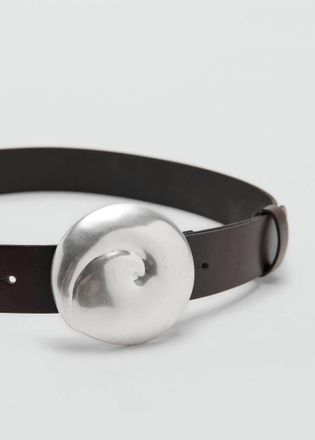 Mango Ceinture en cuir boucle coquillage chocolat - Femme - S - MANGO