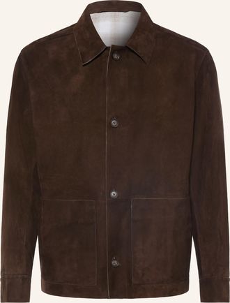 HUGO BOSS Leder-Overjacket Mandrian braun