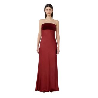 Max Mara Robe longue en satin et velours - Femme - Robes - Rouge - Taille: 40 FR