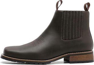 Generic Bottes Chelsea Western pour Homme à Bout carré, Bottines en Cuir PU à Enfiler avec empiècements élastiques et Talon empilé,Dark Brown,43.5 EU
