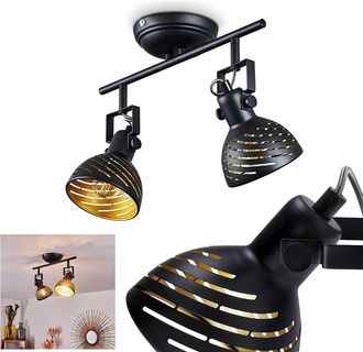 HOFSTEIN Deckenleuchte Osina, moderne Deckenlampe aus Metall in Schwarz/Goldfarben m. verstellbaren Strahlern, Leuchte im Retro/Vintage-Design mit Lichteffekt,