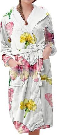 Generic Peignoir &agrave; capuche en tissu &eacute;ponge pour femme - Longue et moelleuse - Grande taille - Peignoir de spa doux et chaud - Robe de soir&eacute;e dhiver avec poche