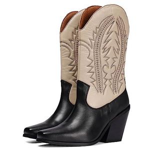 Gioseppo Bottes de Type Santiags en Peau Noire et Off-White ornées dune Broderie pour Femme herlev