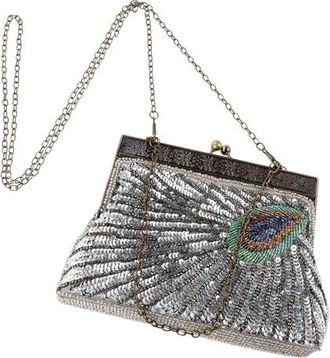 Beaupretty ibasenice Pochette Perl&eacute;e Paon Vintage Argent&eacute;e Paquet &agrave; Main de Soir&eacute;e &Eacute;l&eacute;gant Pochette &agrave; Paillettes Artisanale Paquet Bandouli&egrave;re pour Mariage et Co