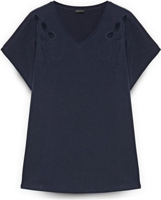Fiorella Rubino Femme, Tops, Bleu, Taille: 38 FR T-shirt en coton avec broderie et d&eacute;coupe