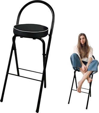 Generic Tragbarer Gepolsterter Klappbarer Barhocker mit R&uuml;ckenlehne und Fu&szlig;st&uuml;tze, 22/24/26 Fr&uuml;hst&uuml;ck Barhocker Stuhl Hoch f&uuml;r K&uuml;che(75cm/30in)
