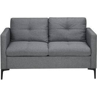 HOMCOM Canap&eacute; 2 places - HOMCOM - style contemporain - 4 coussins - pi&egrave;tement acier noir tissu aspect lin - 133 x 73 x 82 cm - gris fonc&eacute;