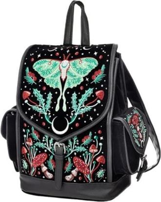 Restyle Sac à dos Autumnal Equinox Sac brodé de champignons de papillon gothique