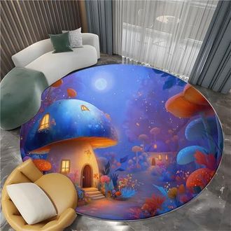 Generic Couleur Tapis Rond Dessin Anim&eacute; Lavable, antid&eacute;rapant l&eacute;ger &agrave; Poils Courts Tapis Rond, imprim&eacute; Fantaisie Plantes Lune pour Salon Chambre &agrave; Coucher Cui