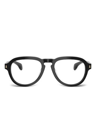 Moncler Runde Brille mit goldfarbenem Detail - Schwarz