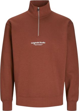 Jack & Jones Jack And Jones - Originals Studio Sweatshirt f&uuml;r Herren, mit halbem Rei&szlig;verschluss (Brandy)